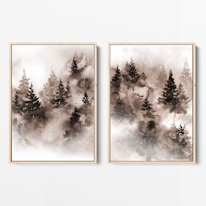 Foggy Pine Trees Forest Wall Prints Set of 2 Panels Canvas Art Prints ...