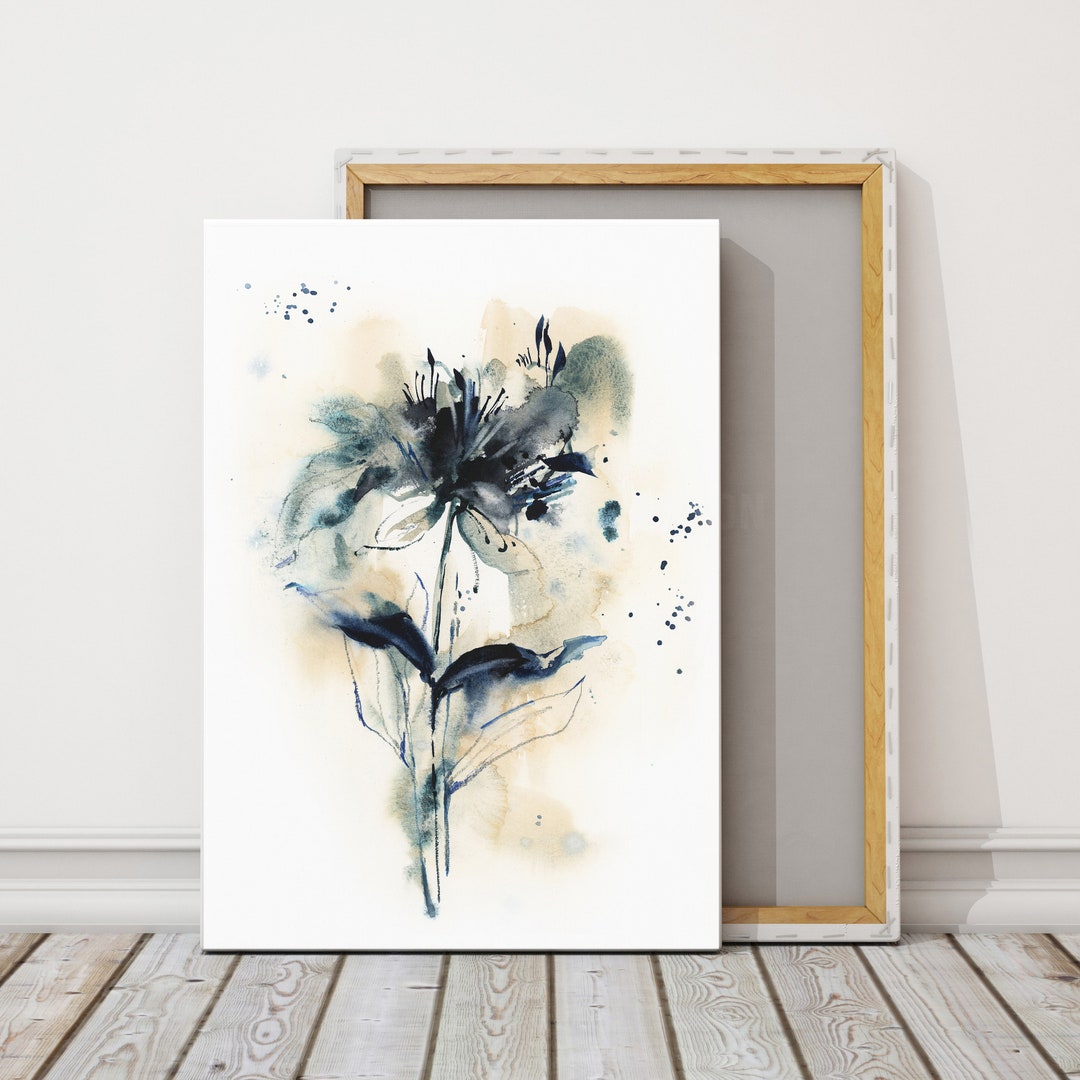 Blue Flower Canvas Art Print, Abstract Botanical Painting, Watercolor ...