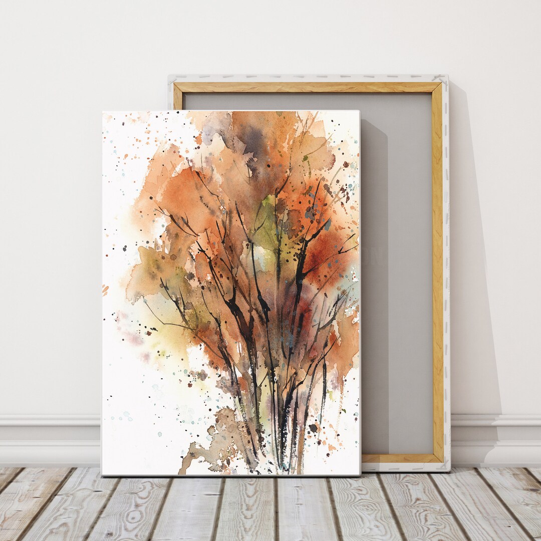 Abstract Autumnal Trees Print on Canvas, Burnt Orange Fall Colors ...