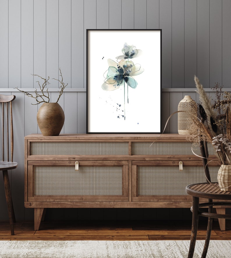 Abstract Minimalist Flowers Canvas Art Print - Florals Watercolor ...