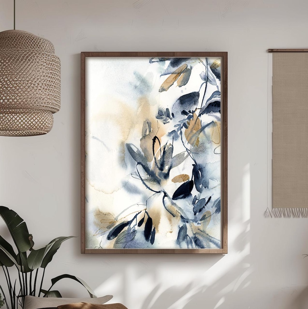 Blue Abstract Leaves Canvas Art Print, Botanical Wall Art, Abstract ...