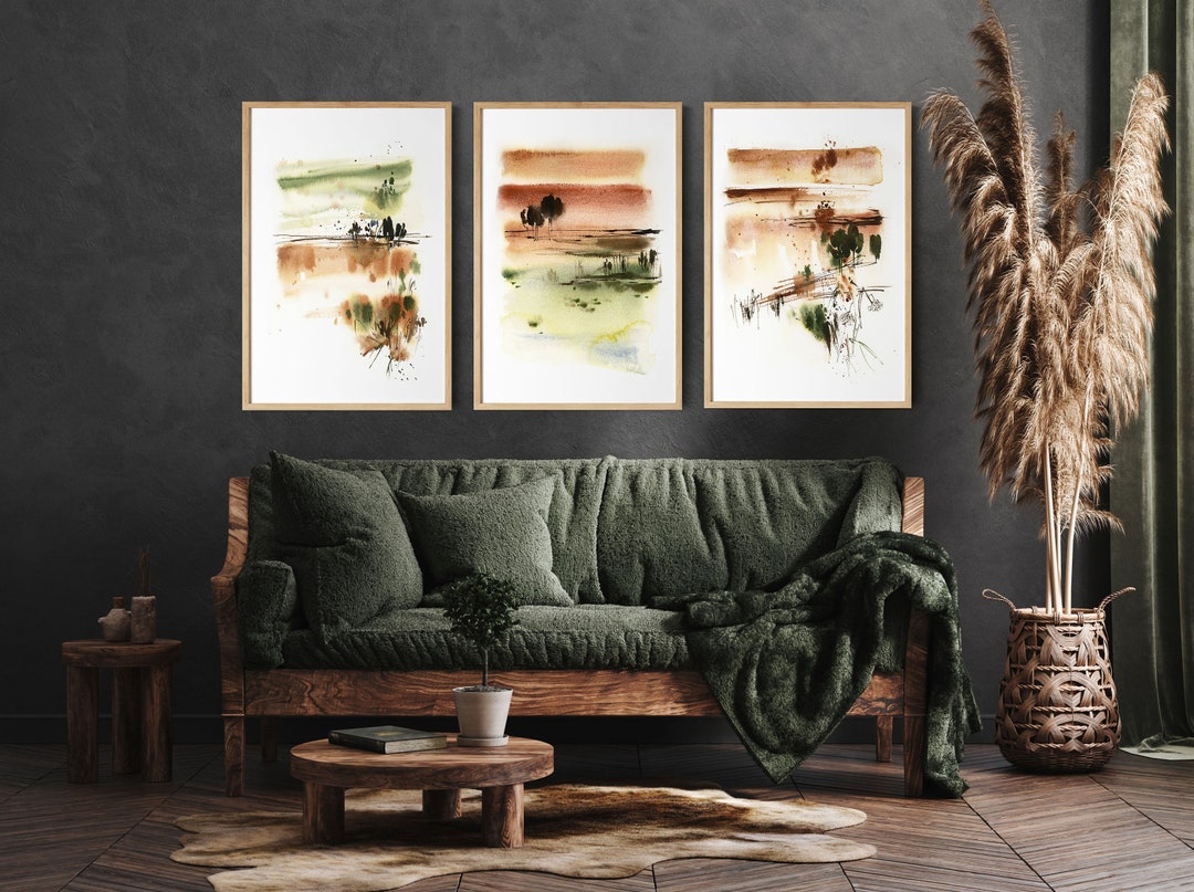 Nature Wall Decor Set of 3 Prints Abstract Landscape Watercolor ...