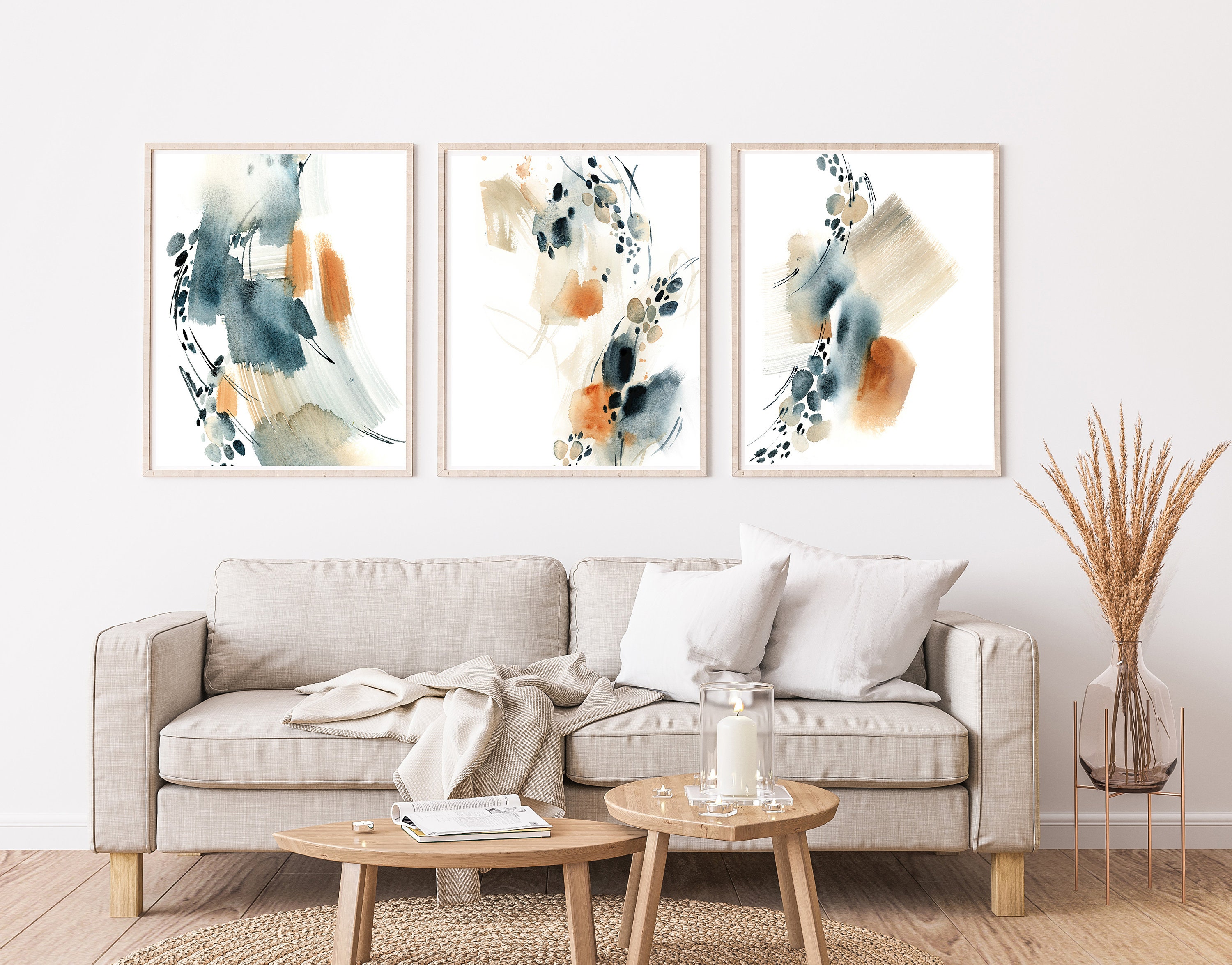 Abstract painting set of 3 canvas prints abstract watercolor | Etsy