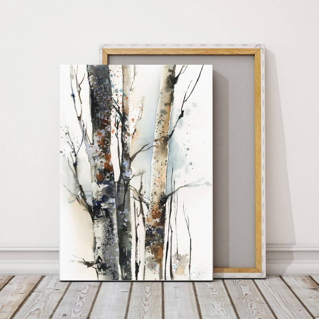 Birch Tree Canvas Art Print, Trees Watercolor Painting, Print on Canvas ...