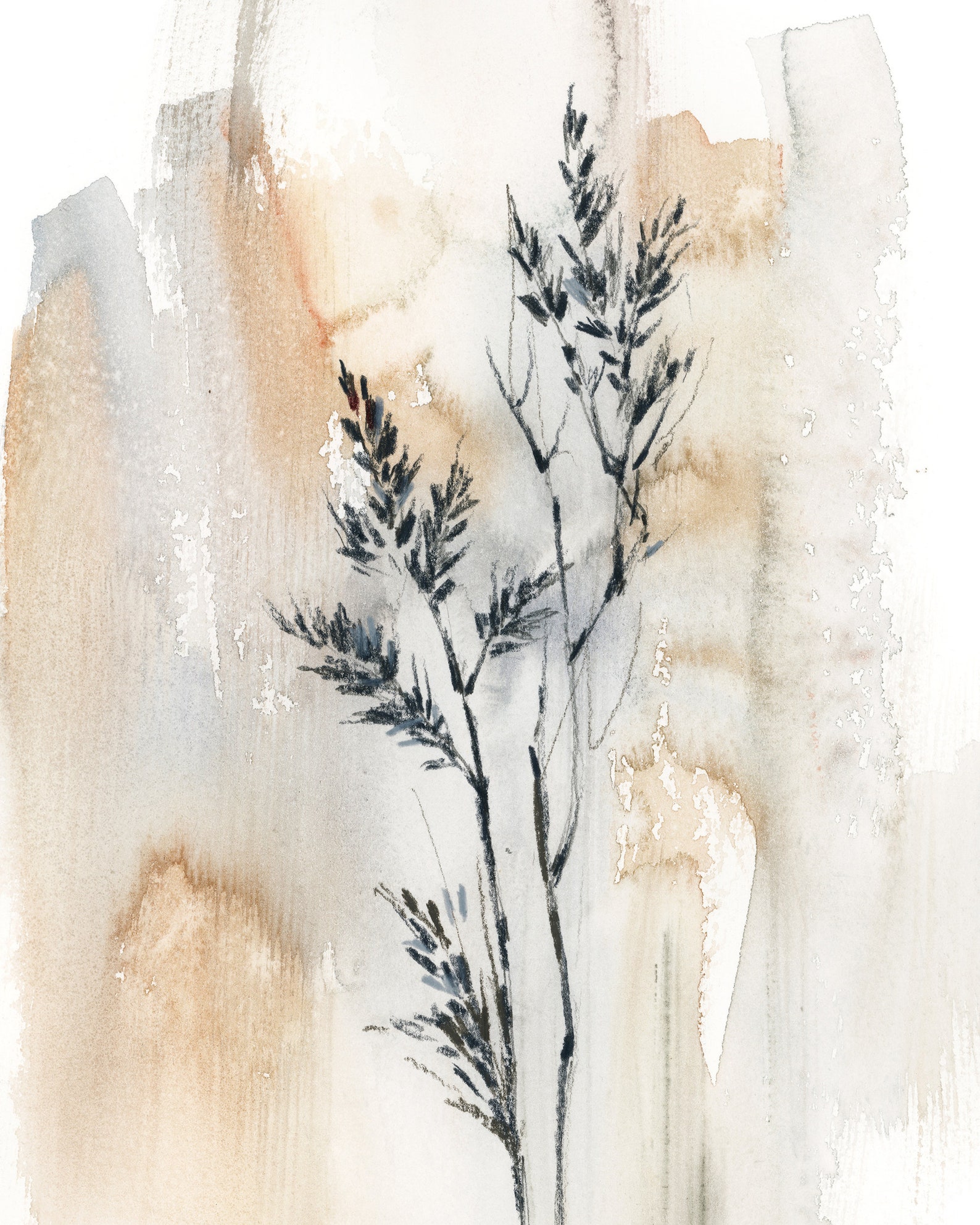 Abstract Botanical Painting Canvas Art Print in Beige Grey | Etsy