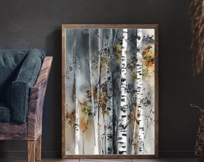 Birch Tree Art Print, Tree Watercolor Art, Forest Canvas Print ...