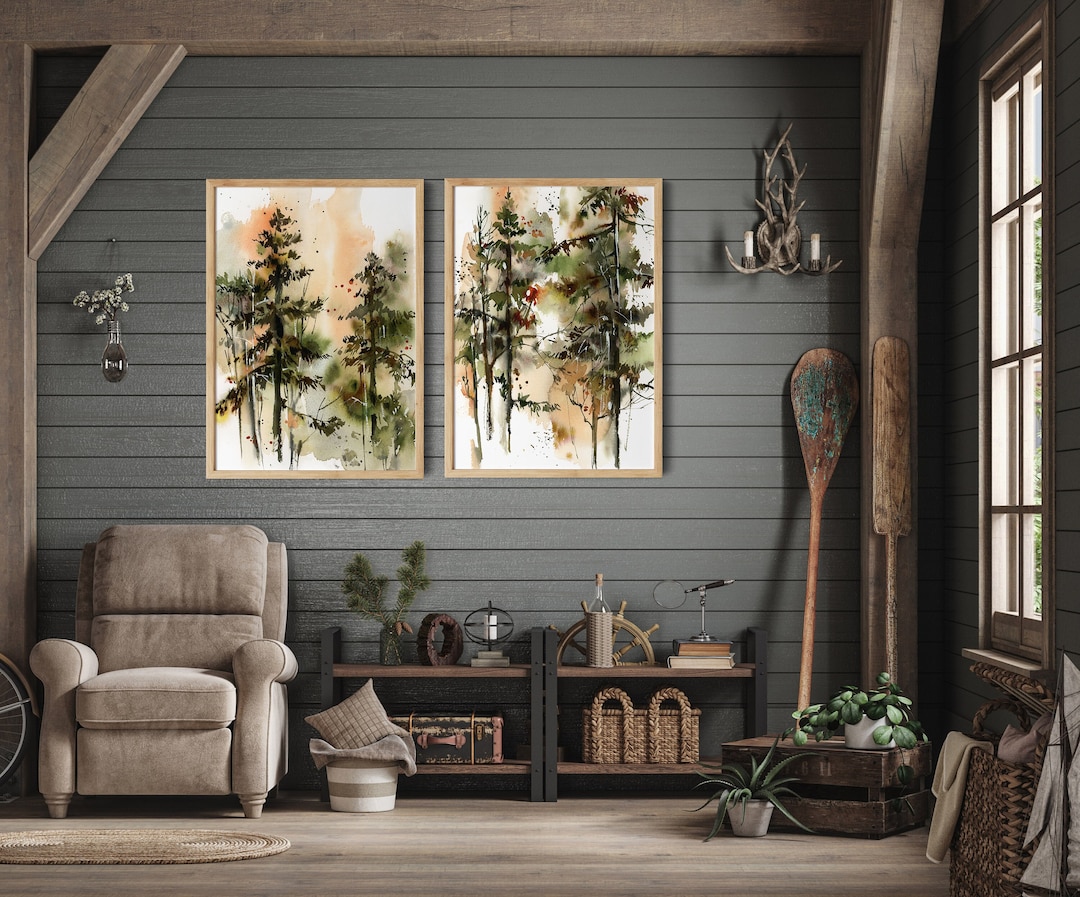 Forest Canvas Prints 2 Pieces Wall Art Set, Green Spruce Trees ...