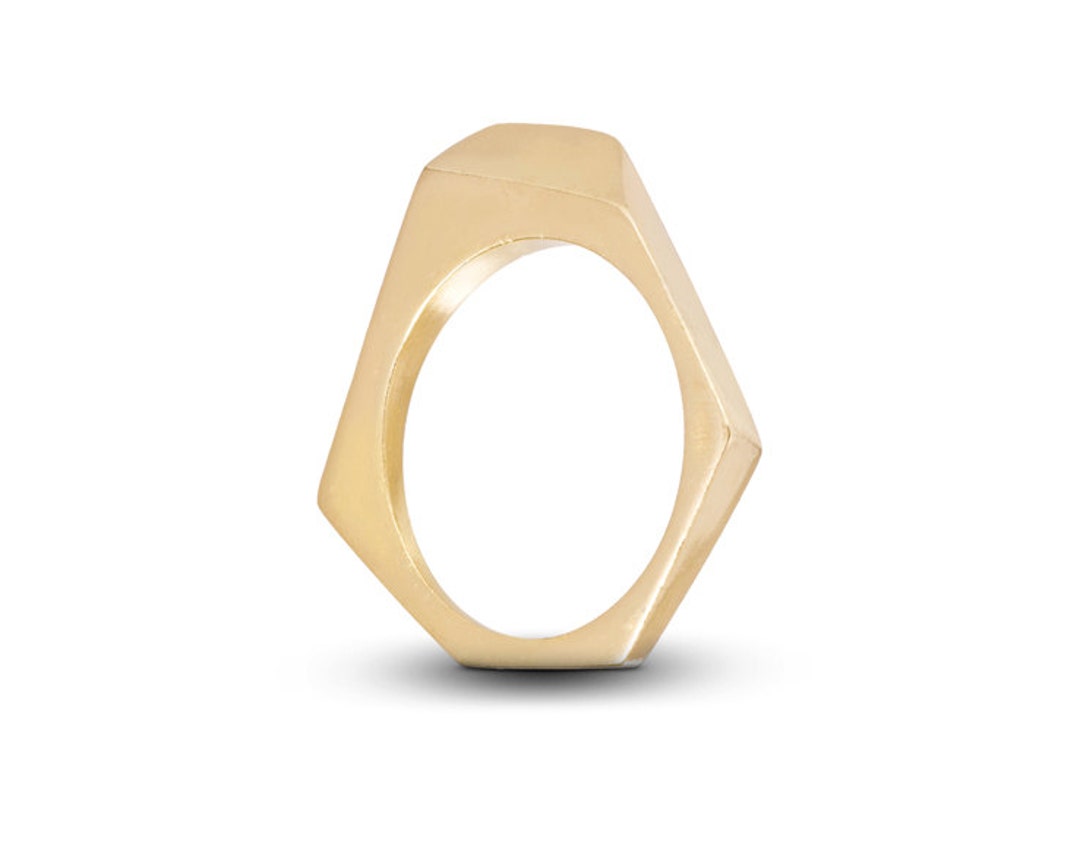 Hexagonal Gold Plated Silver Ring, Minimalist Geometric Ring, - Etsy