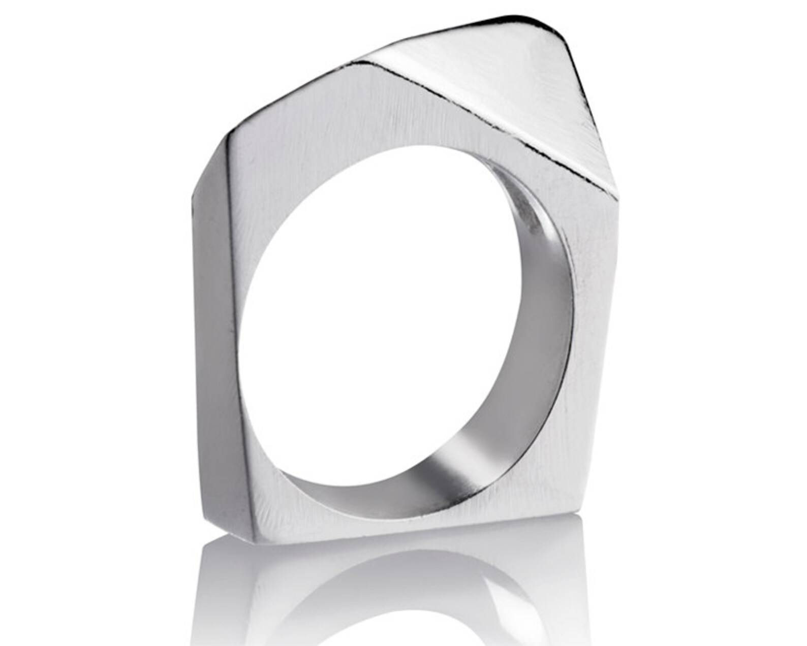 Diagonal Shaped 925 Pure Silver Statement Ring, 3 Dimensional Large ...