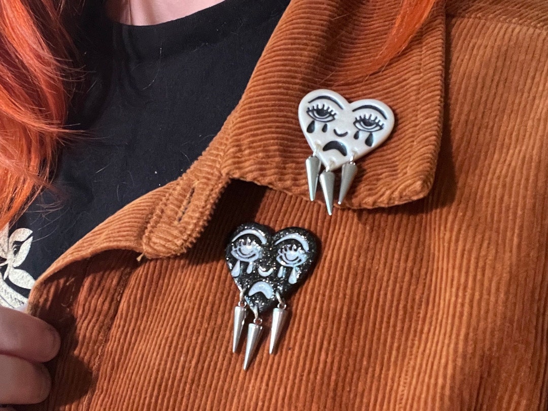 Crying Heart & Spike Pin Vintage, Edgy, Emo, Pop Pink Graphic Tattoo ...