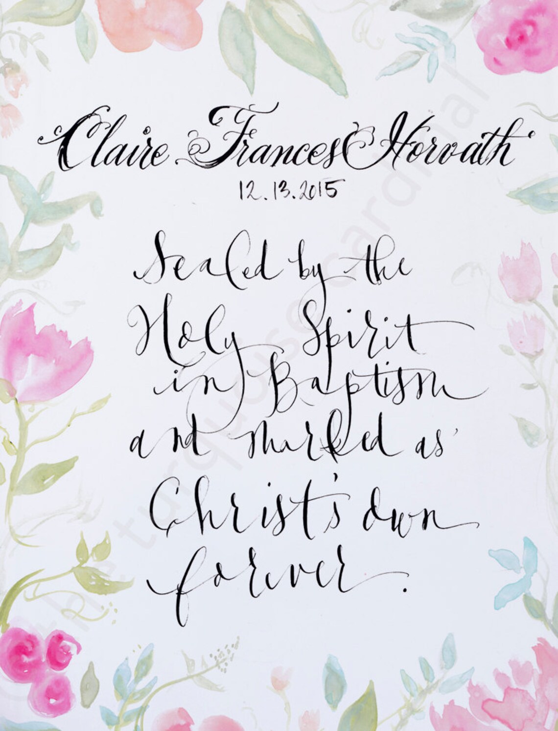 Custom Calligraphy Baptism Gift Ceremony- "sealed by the Holy Spirit ...
