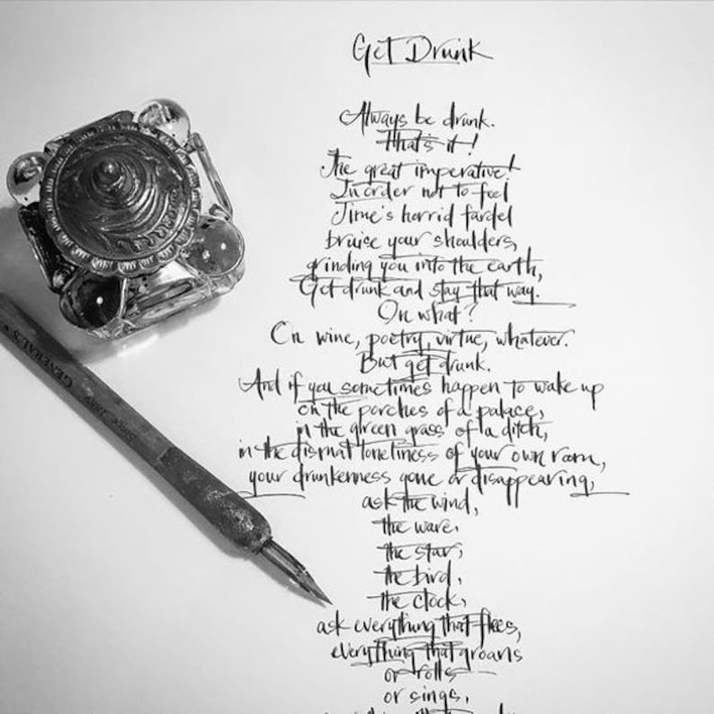 Calligraphy Poem "get Drunk" Charles Baudelaire-made by Hand- Custom ...
