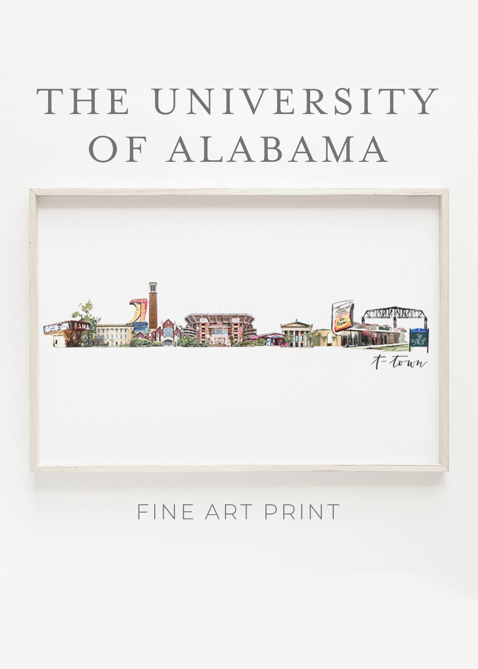 The University of Alabama Cityscape Watercolor Limited Edition Print ...