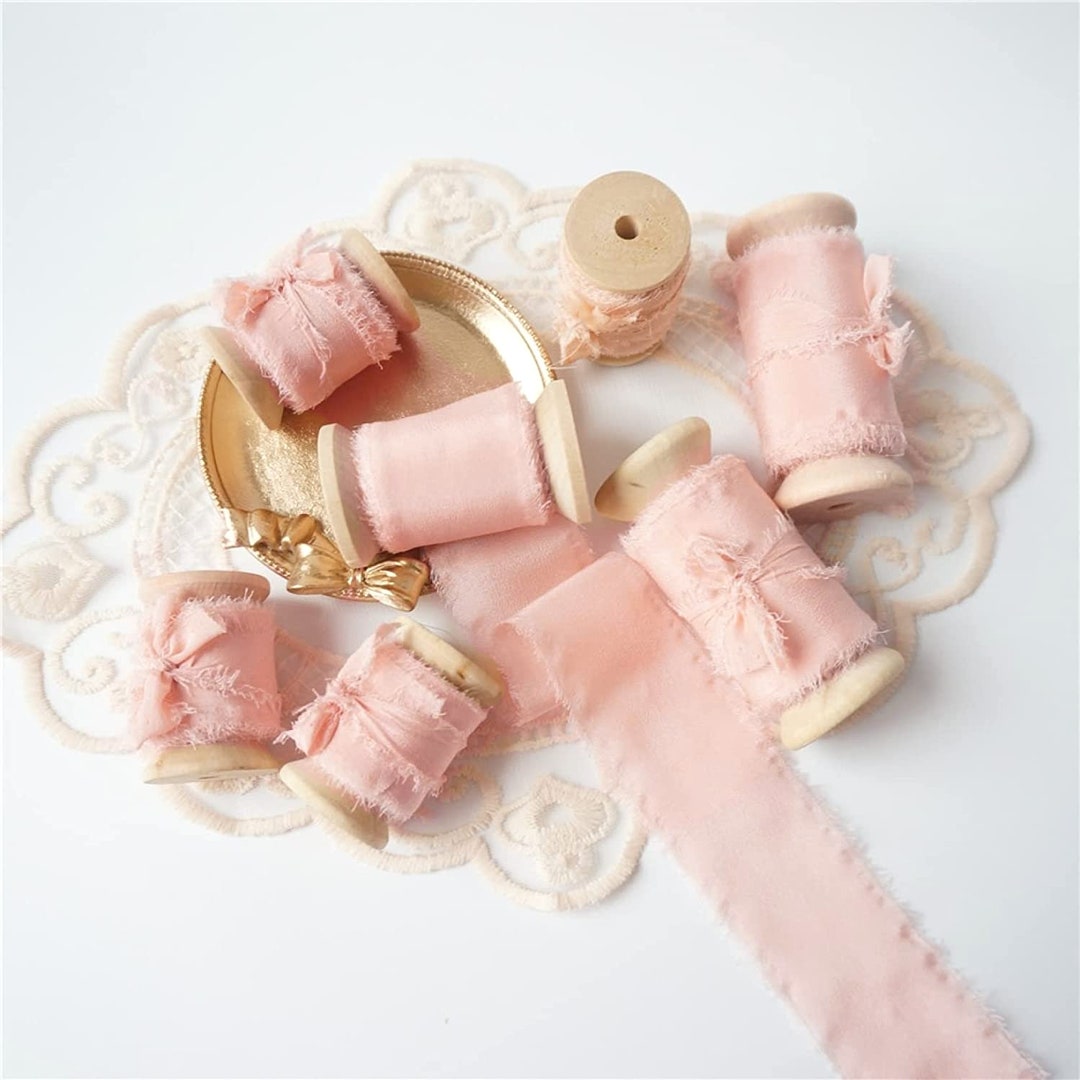 5 Yards Rose Gold Frayed Edge Chiffon Ribbon Bridal Bouquet ...