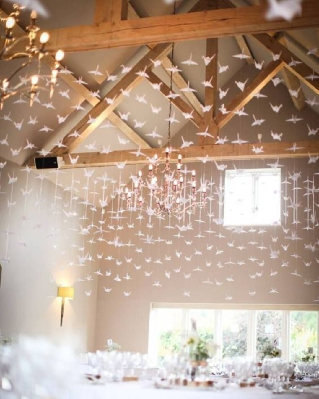 3" White Origami Cranes Garland Strings - Wingspan 2.5" - Tiny Paper ...