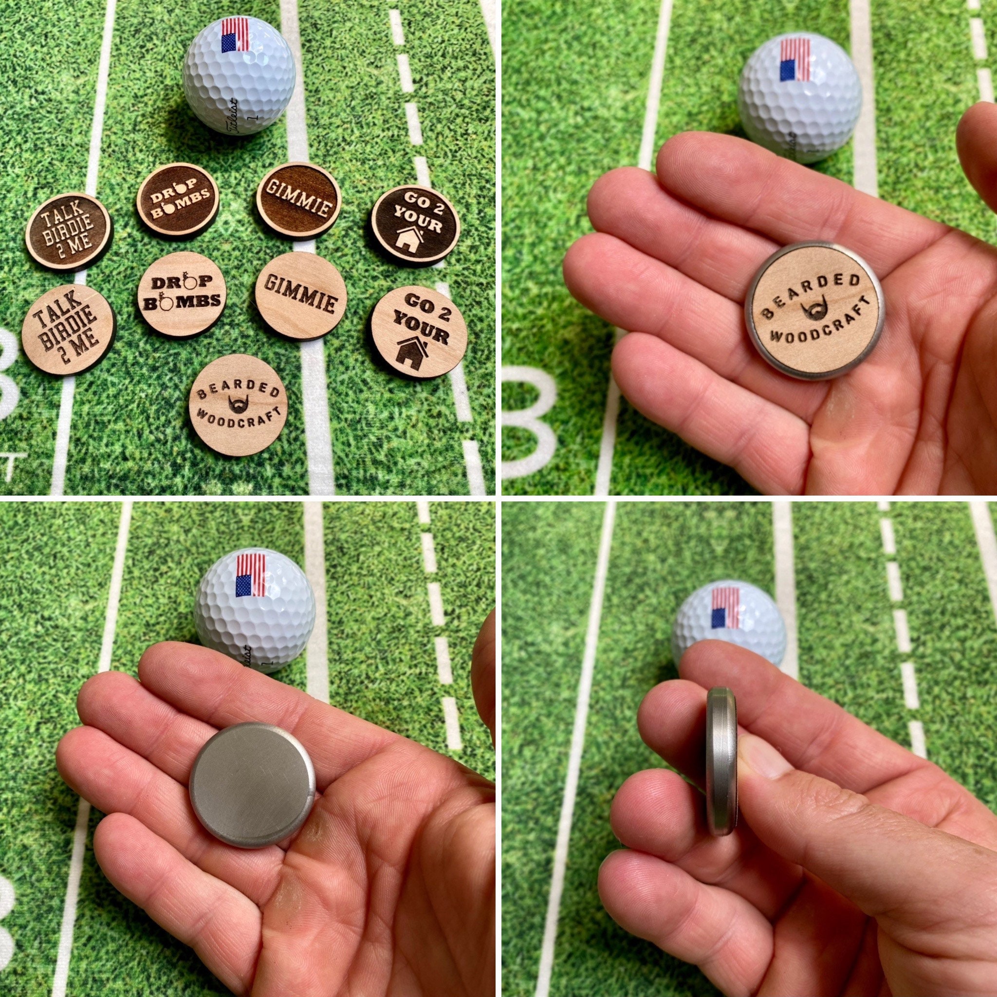 Custom Stainless Steel and Wood Engraved Golf Ball Marker | Etsy