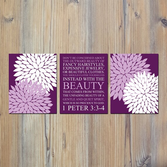 Items similar to Beauty Bible Verse Quote Flowers Inspirational Nursery ...