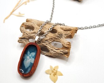 Floral Cyanotype Pendant Necklace Unique Jewelry Cyan Blue Blueprint ...
