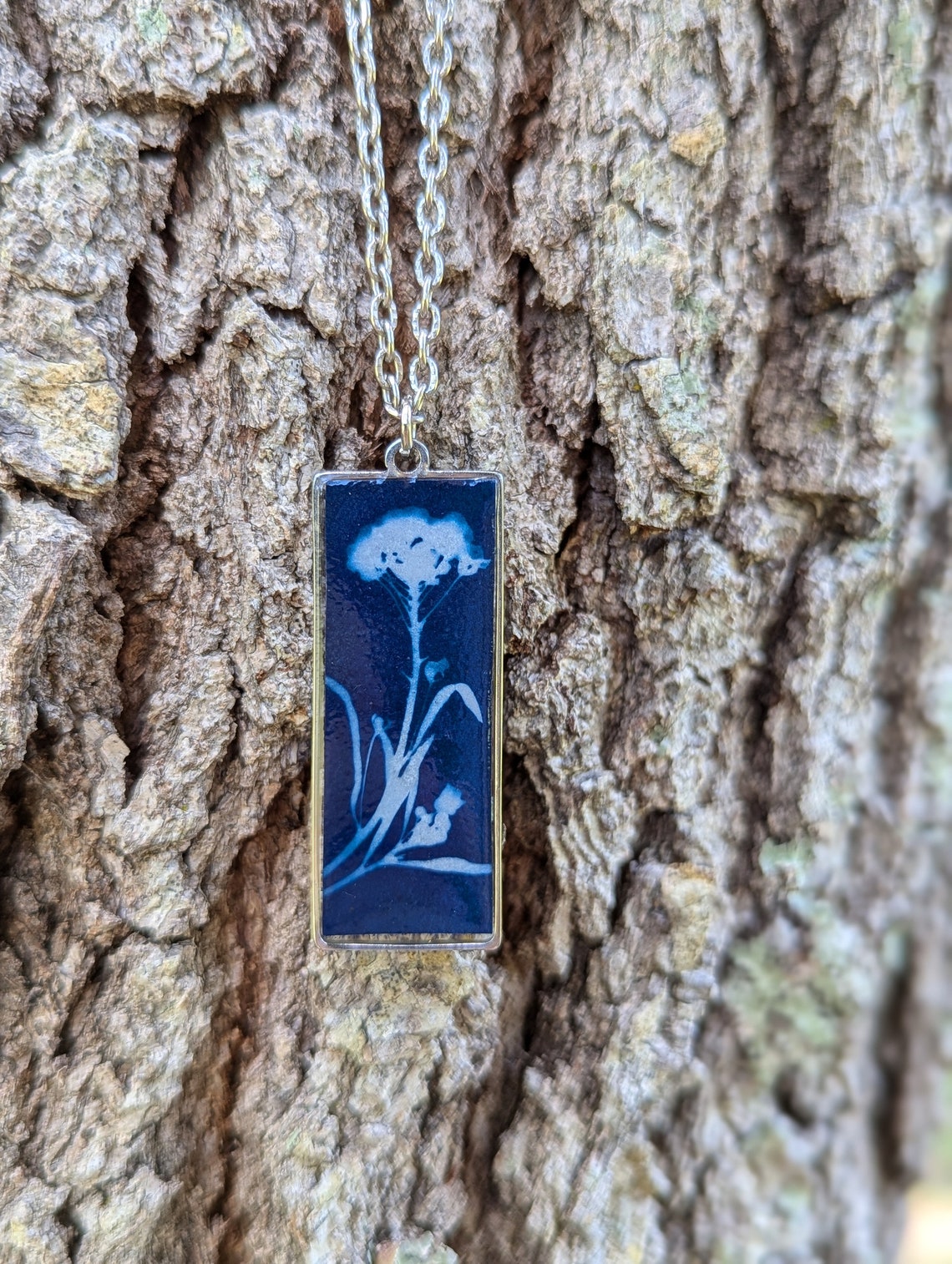 Floral Cyanotype Pendant Necklace Unique Jewelry Cyan Blue Blueprint ...