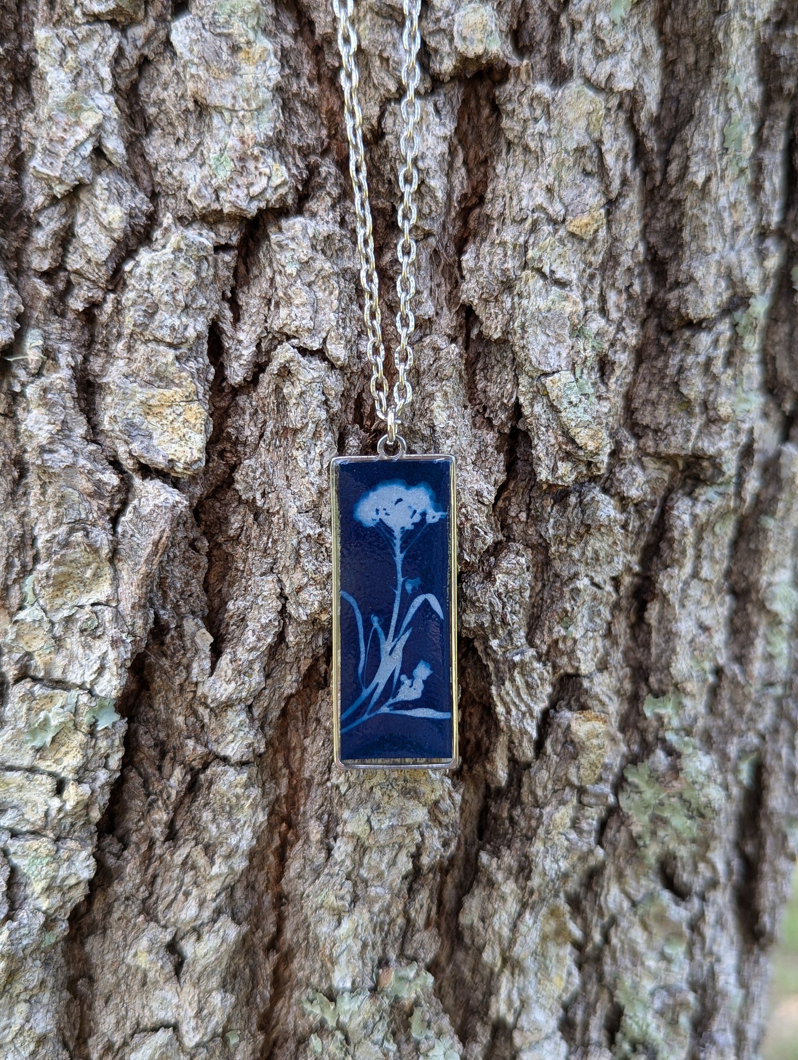 Floral Cyanotype Pendant Necklace Unique Jewelry Cyan Blue Blueprint ...