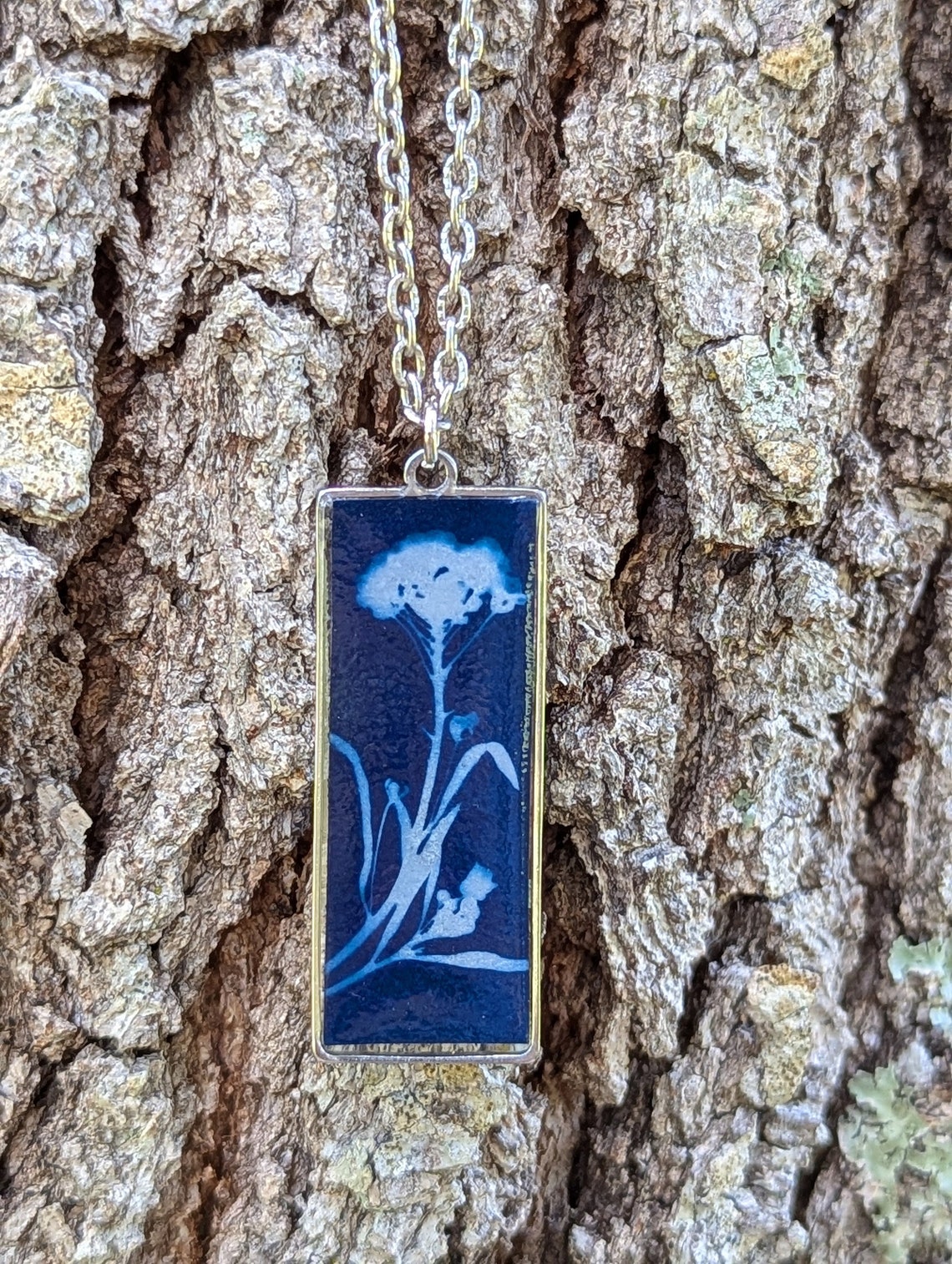 Floral Cyanotype Pendant Necklace Unique Jewelry Cyan Blue Blueprint ...