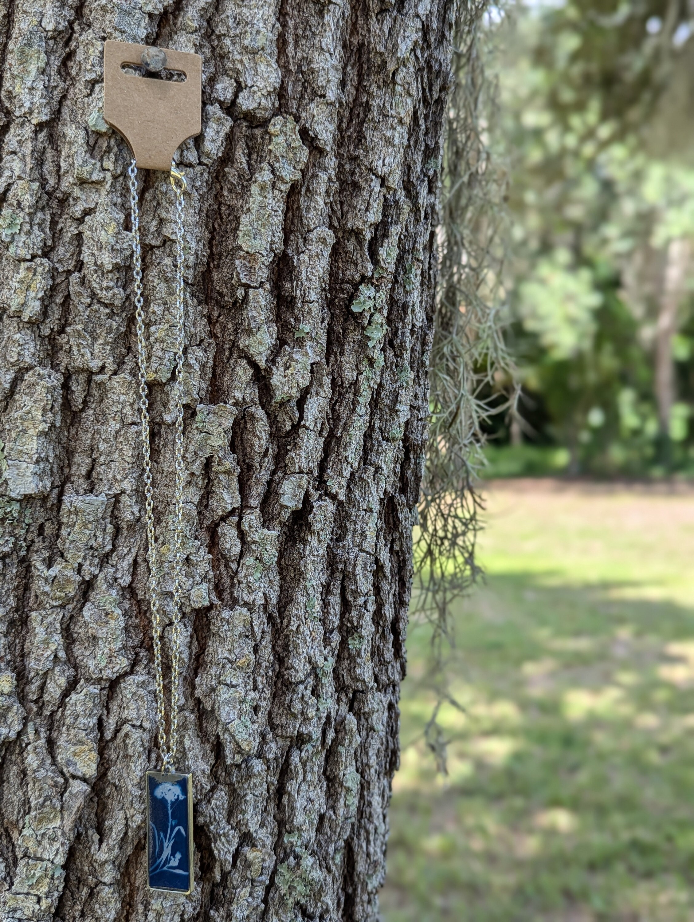 Floral Cyanotype Pendant Necklace Unique Jewelry Cyan Blue Blueprint ...