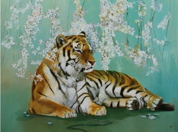 Fine Art Print of tiger in the Cherry Blossoms | Etsy