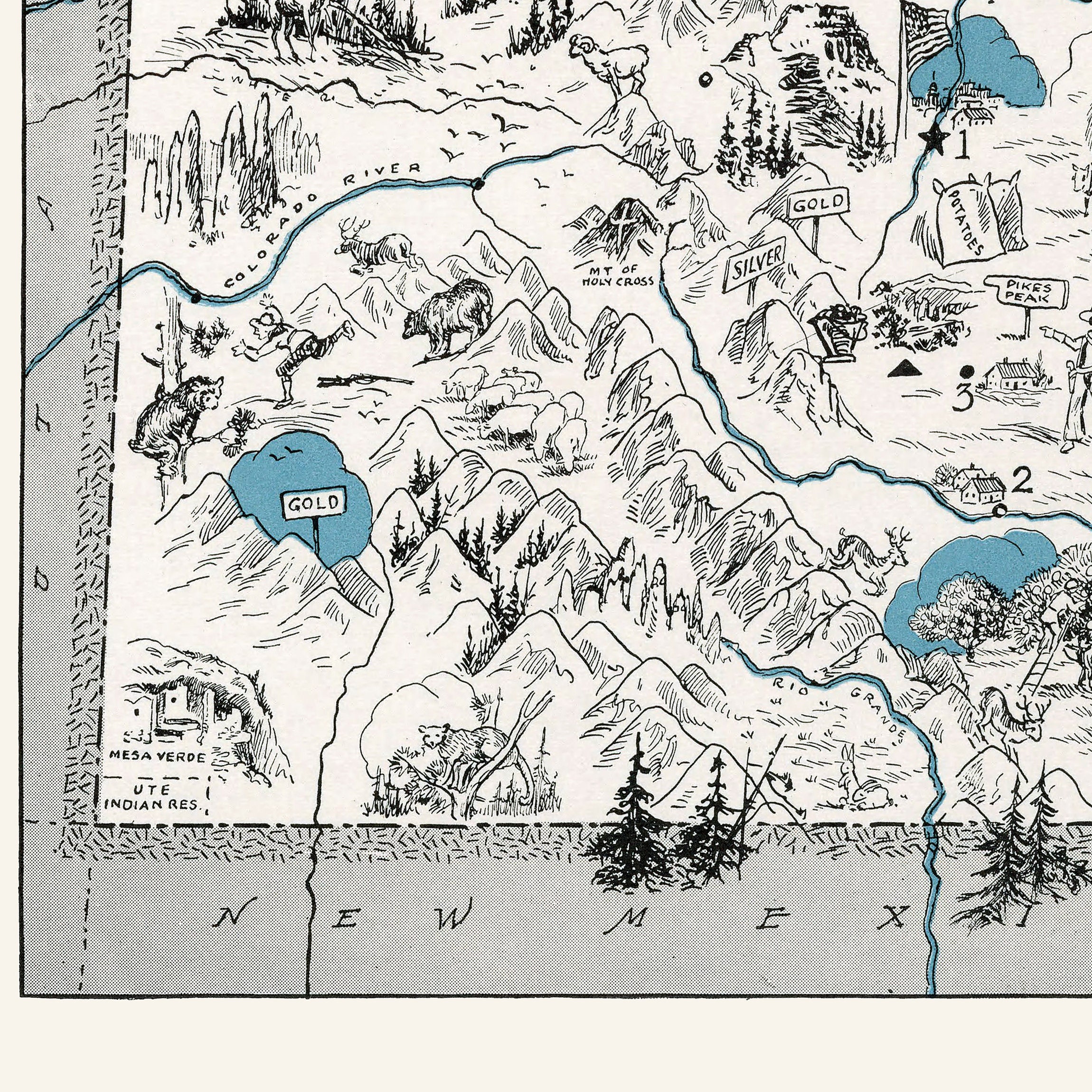Fun Map of Colorado – Vintage Pictorial Whimsical Cartoon Print ...