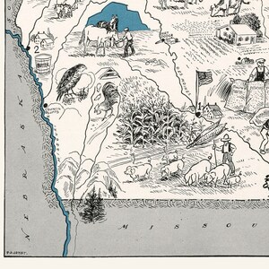 Fun Map of Iowa – Vintage Pictorial Whimsical Cartoon Print ...