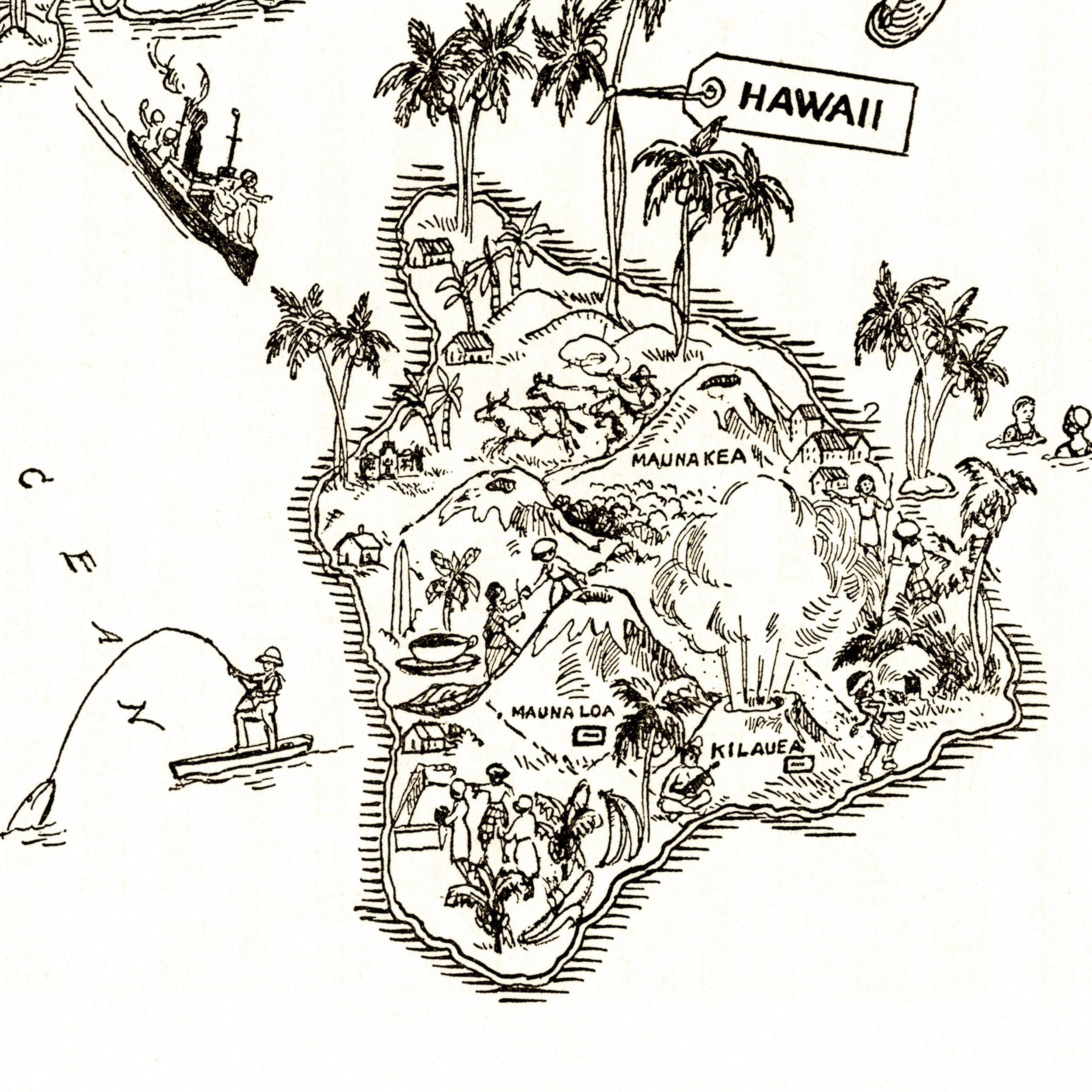 Vintage State Map of Hawaii – Fun Pictorial Whimsical Cartoon Print ...