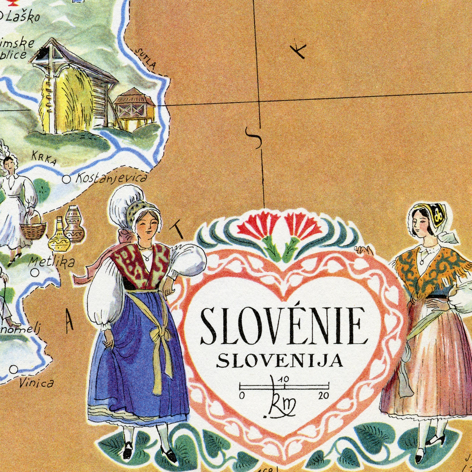 Old Map of Slovenia Vintage Pictorial Whimsical Cartoon Print Illustration by Liozu Wall Art ...