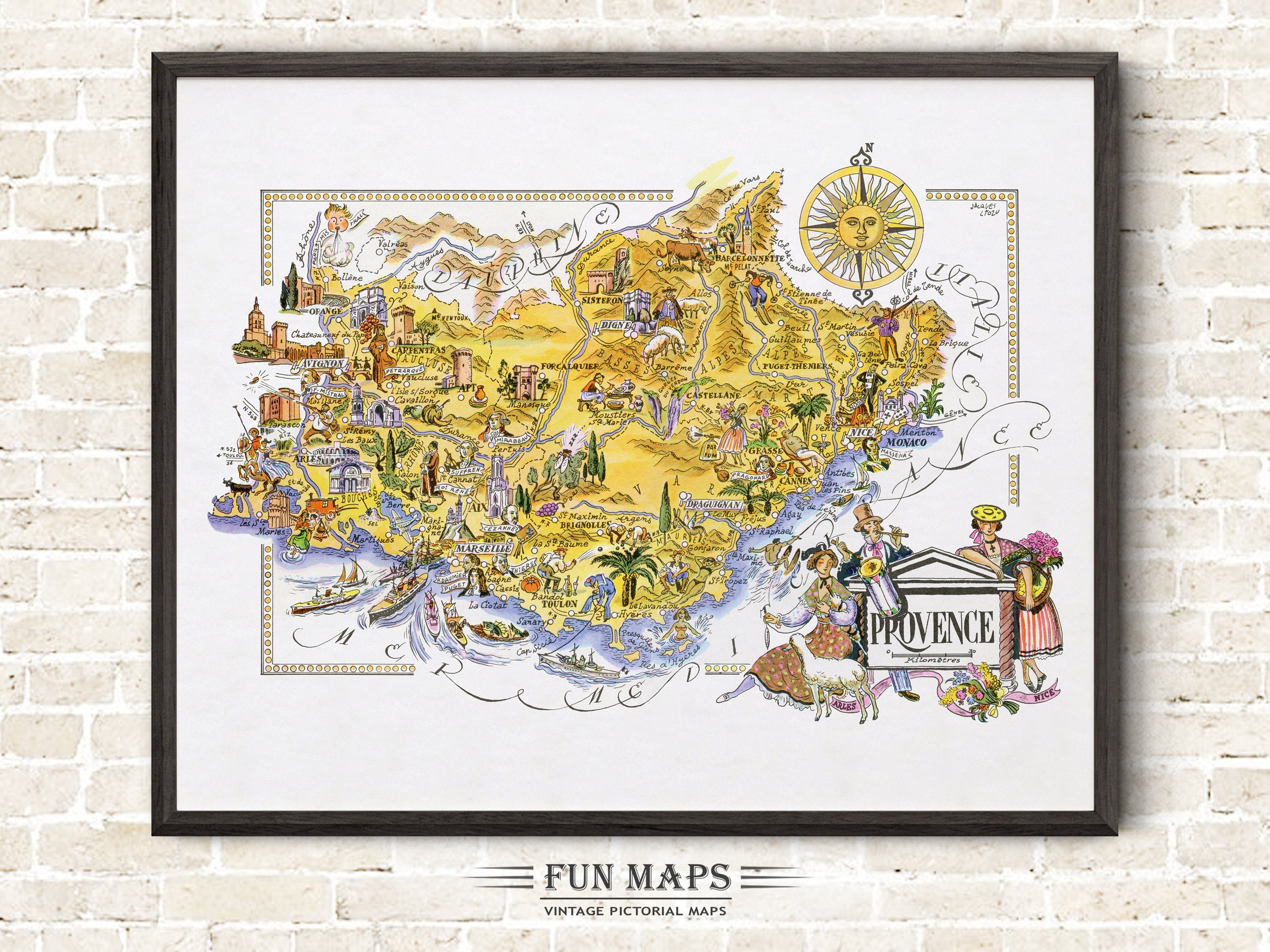 Fun Map of Provence a French Province, France, FR Vintage Pictorial ...