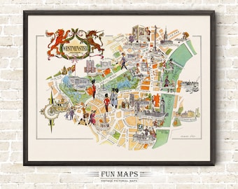 Fun Map of Eastern England in Great Britain, England, UK, Vintage ...