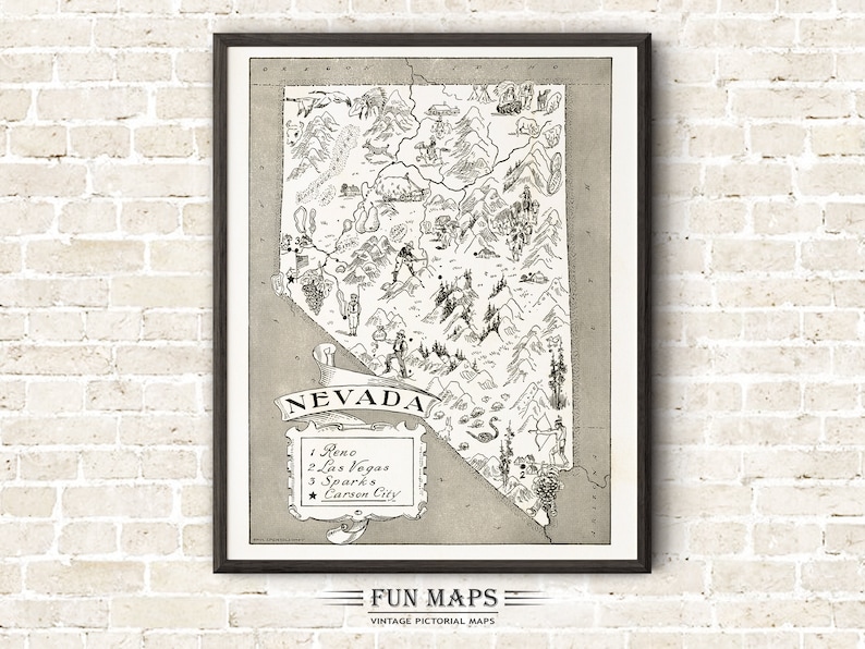 Vintage State Map of Nevada Fun Pictorial Whimsical Cartoon - Etsy