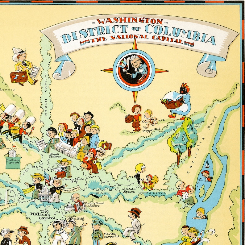 Fun State Map of District of Columbia Vintage Pictorial - Etsy