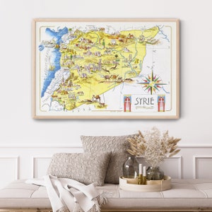 Old Map of Syria in the Middle East, Vintage Pictorial Cartoon Print ...