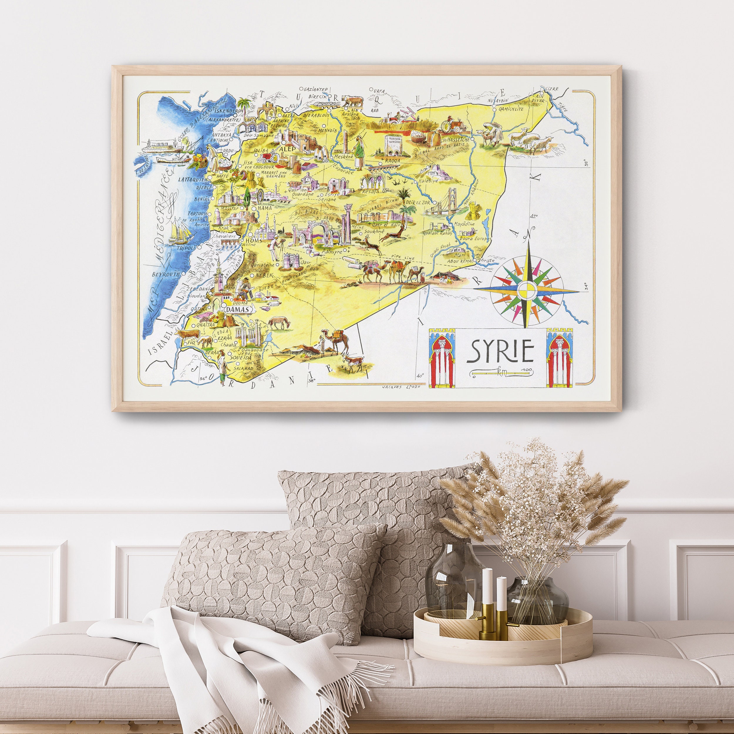 Old Map of Syria in the Middle East, Vintage 1940s Pictorial Cartoon ...