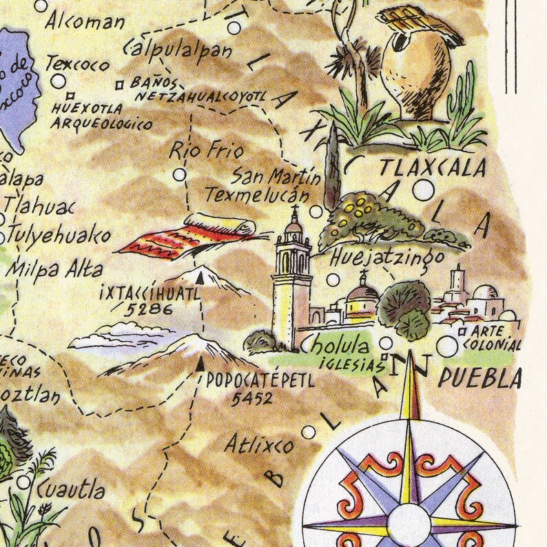 Fun Map of Mexico Central America - Vintage Pictorial Whimsical Cartoon ...