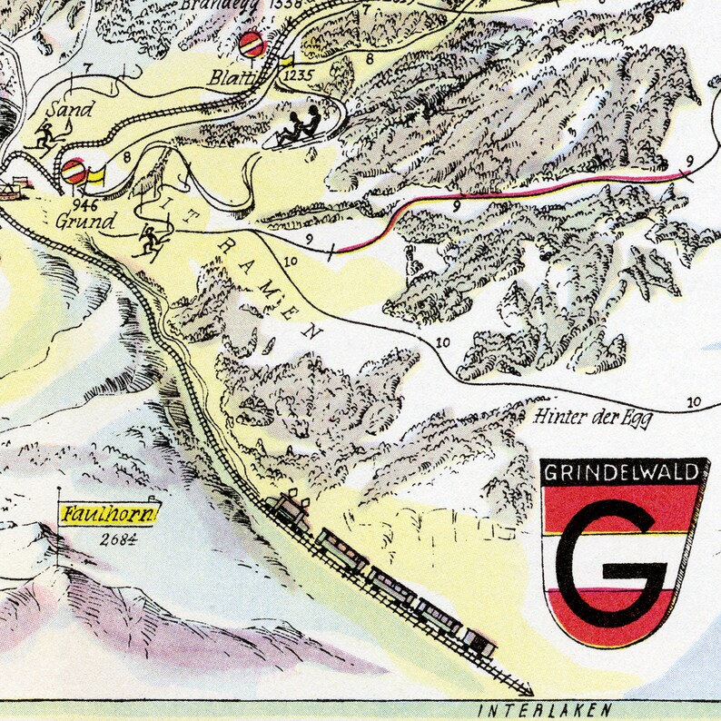 Fun Ski Run Trail Map of Grindelwald in the Swiss Alps - Etsy