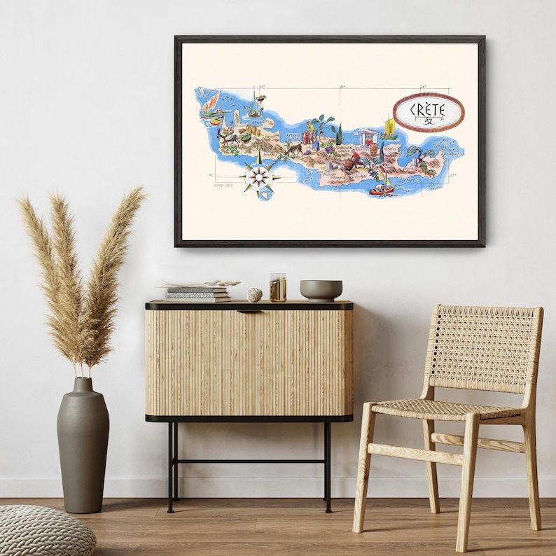 Fun Map of Crete a Greek Island Vintage Pictorial Whimsical Cartoon Old ...