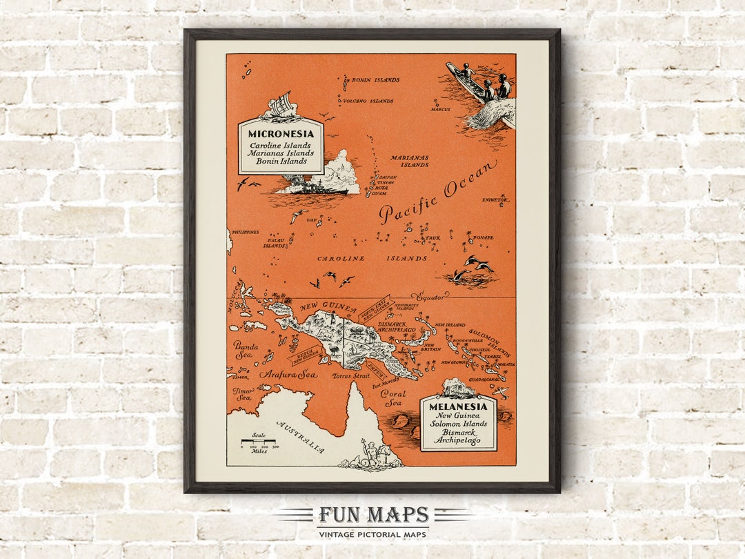 Map of Islands in Micronesia & Melanesia – Fun Vintage Pictorial ...