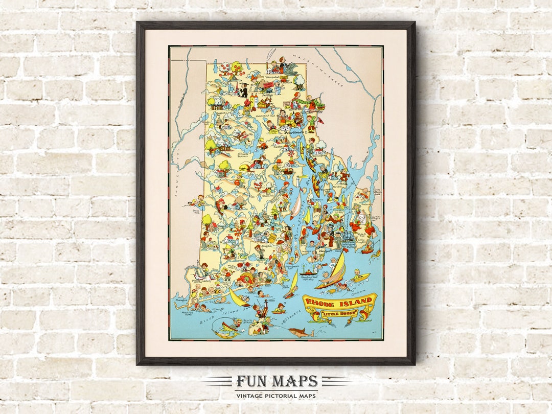 Fun State Map of Rhode Island - Vintage Pictorial Whimsical Cartoon ...