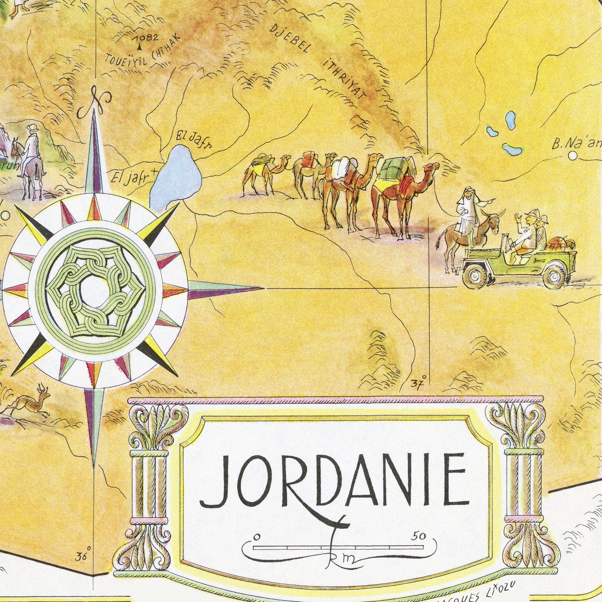 Old Map of Jordan in the Middle East, Vintage 1940s Pictorial Cartoon ...