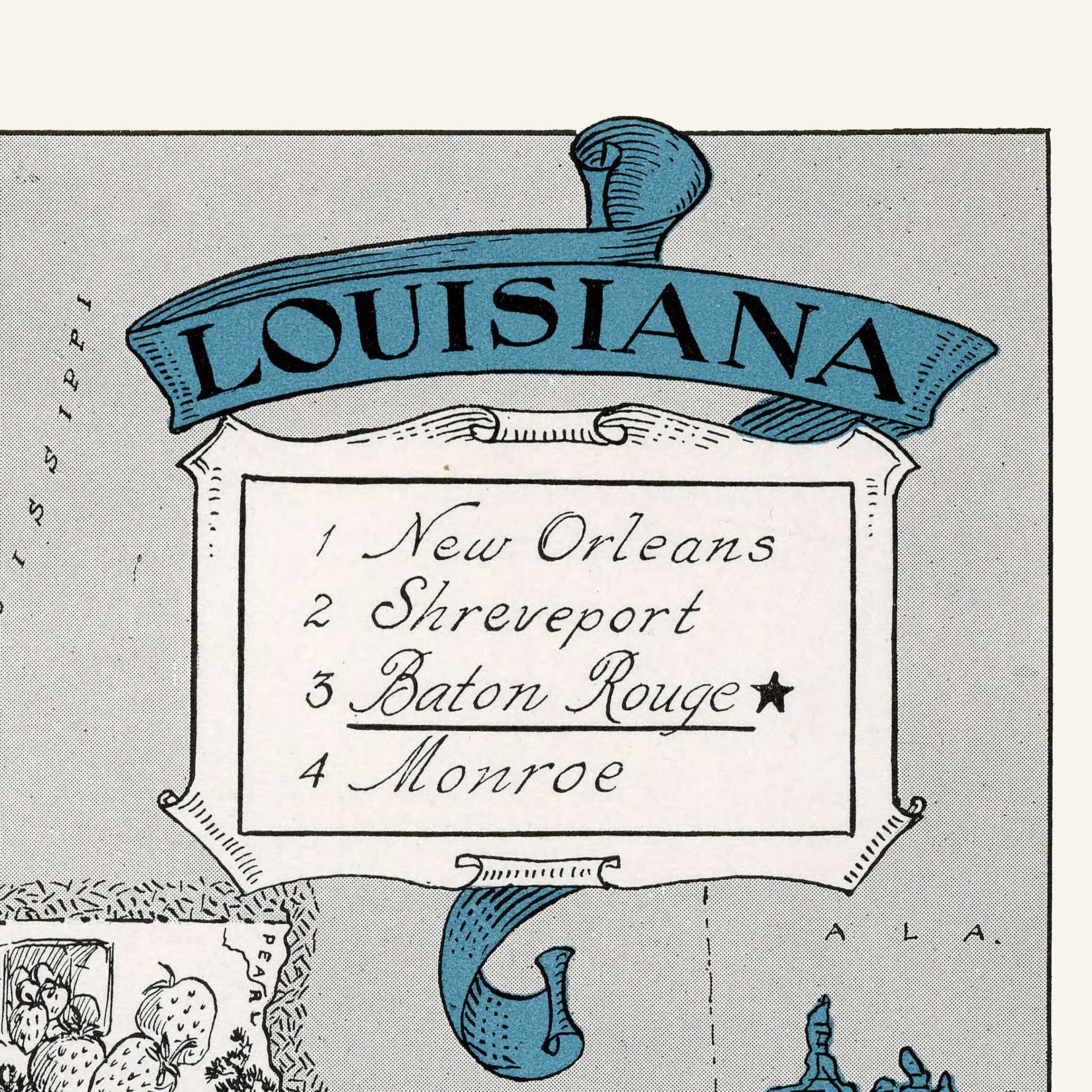Fun Map of Louisiana Vintage Pictorial Whimsical Cartoon Print ...