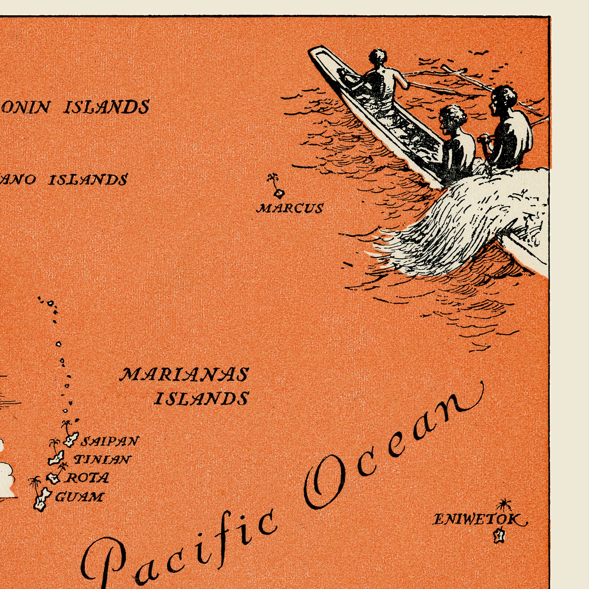 Map of Islands in Micronesia & Melanesia Fun Vintage Pictorial Animated ...