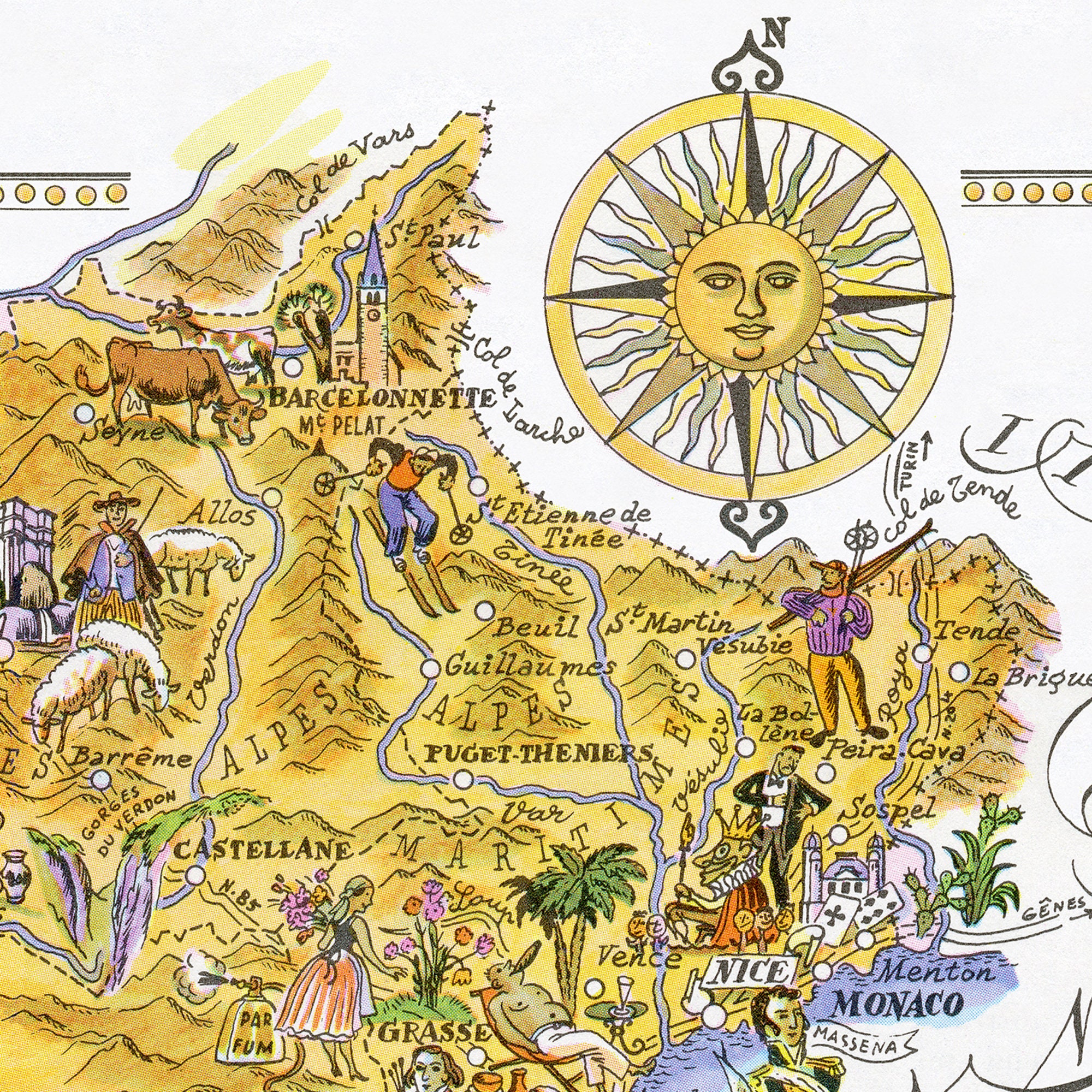 Fun Map of Provence a French Province, France, FR Vintage Pictorial ...