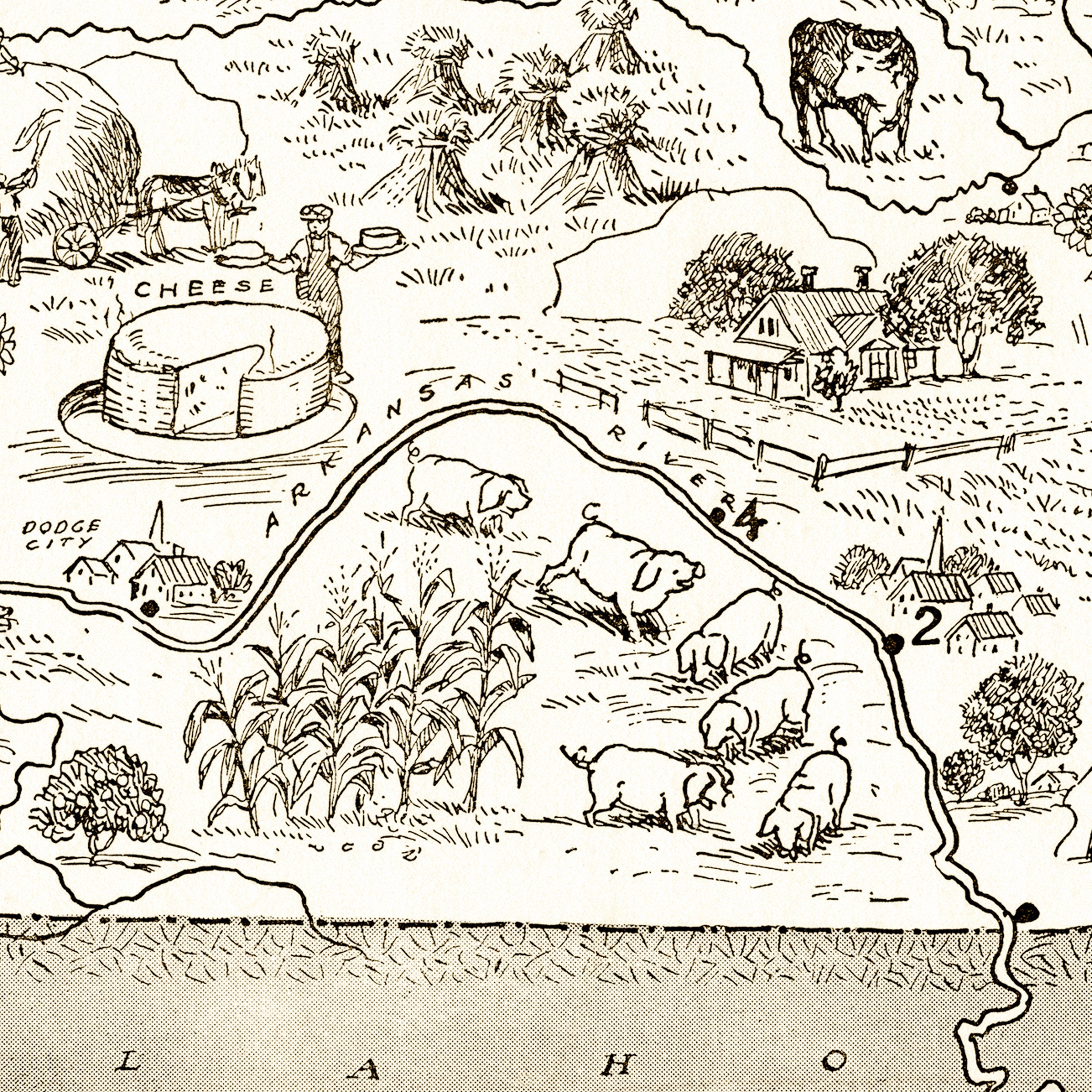 Vintage State Map of Kansas Fun Pictorial Whimsical Cartoon Print ...