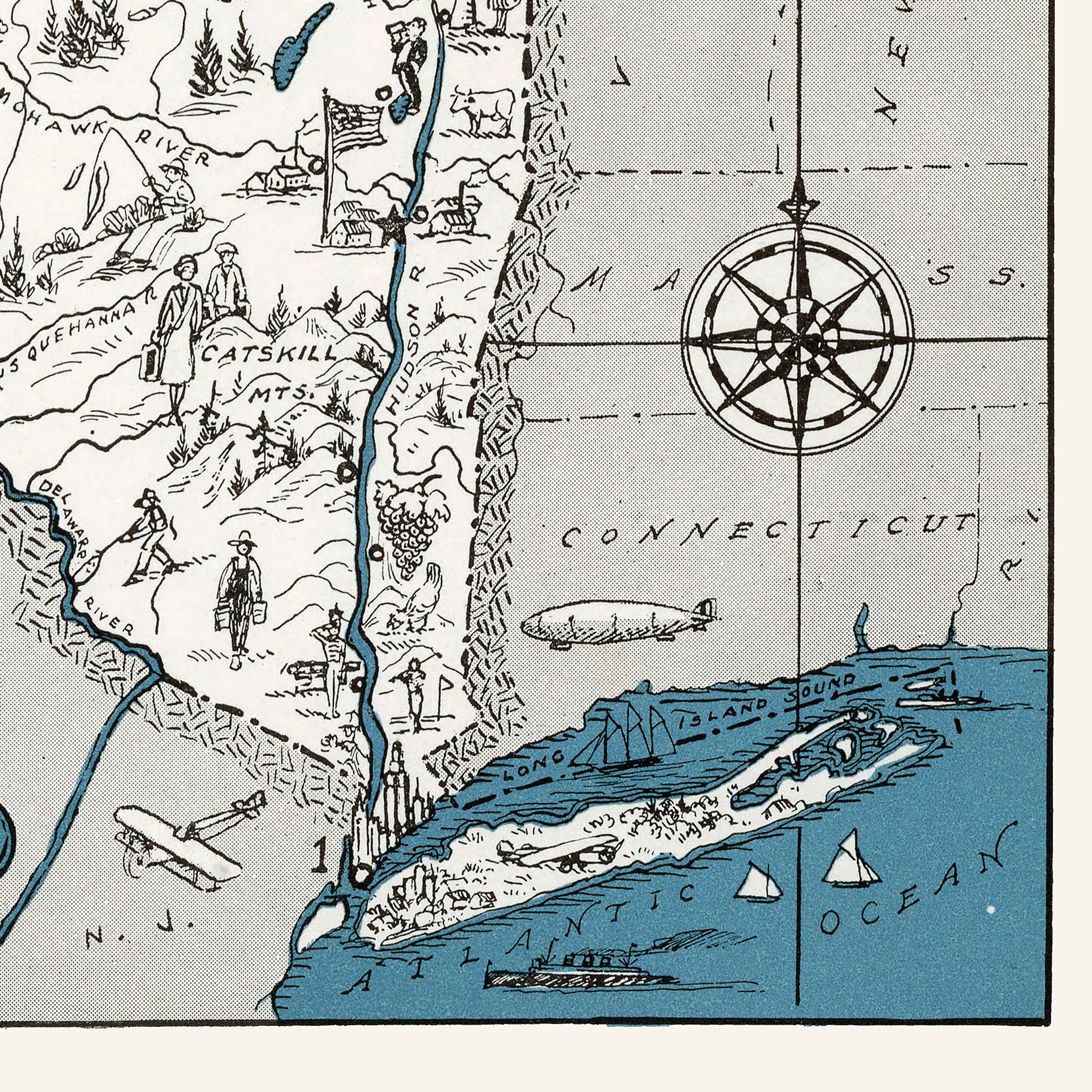 Fun Map of New York – Vintage Pictorial Whimsical Cartoon Print ...