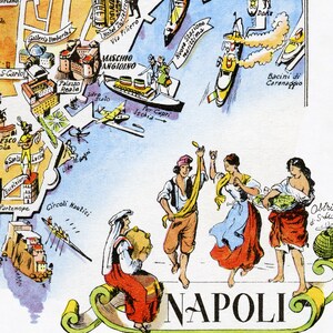 Fun Map of Naples in Italy Vintage Pictorial Whimsical Cartoon Old ...