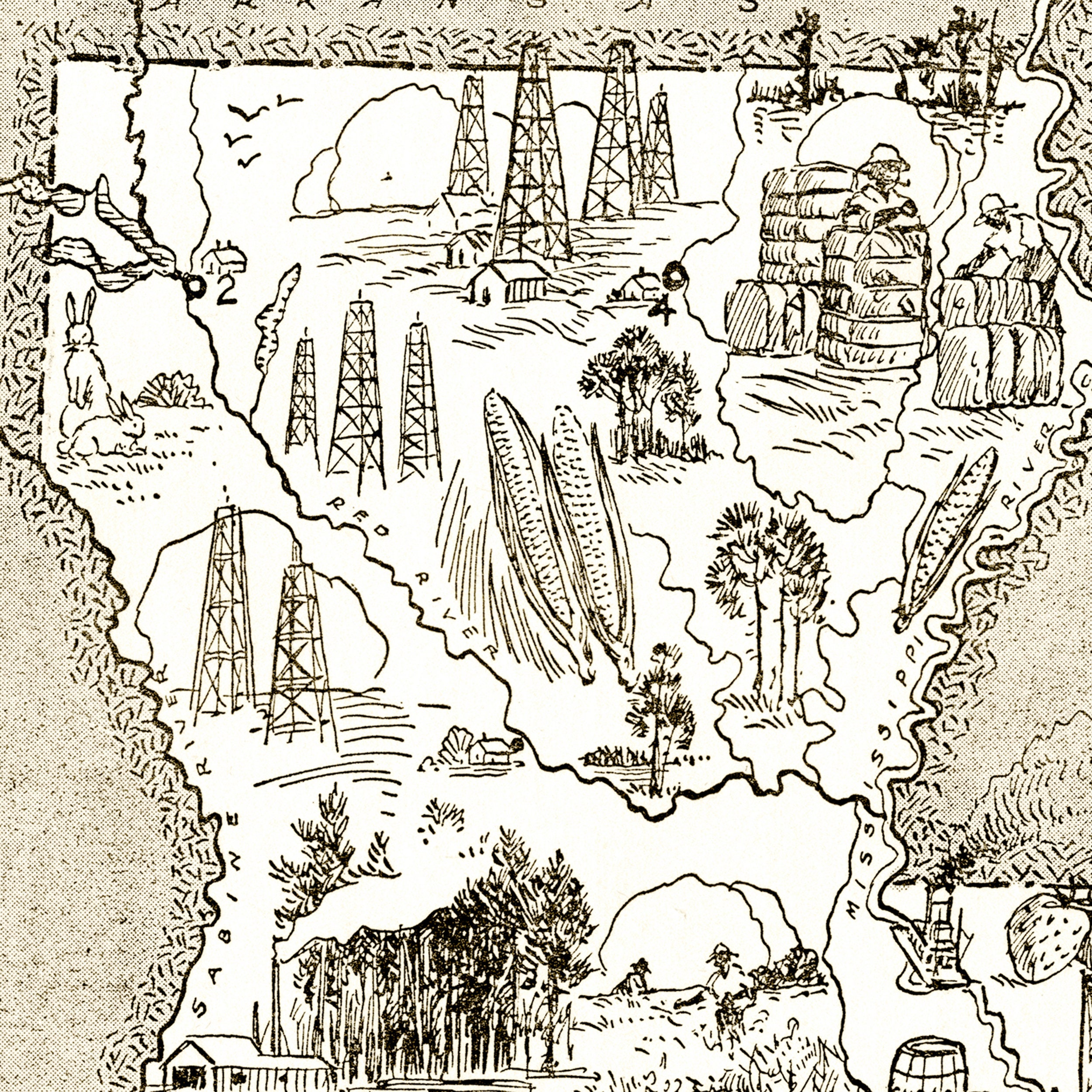 Vintage State Map of Louisiana – Fun Pictorial Whimsical Cartoon Print ...